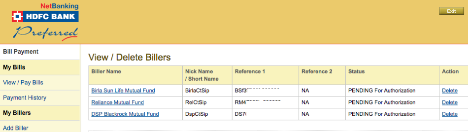 How to add I-SIP URN number in HDFC Netbanking